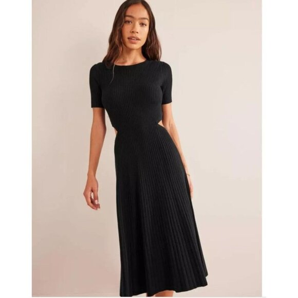 Boden | Dresses | Boden Cut Out Knitted Ribbed Black Midi Dress Fit ...